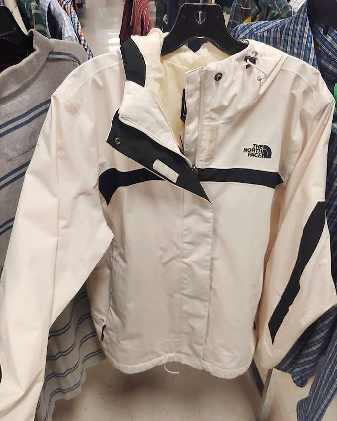 A North Face jacket hanging proudly, waiting to accompany someone on adventures without the expedition-sized price.