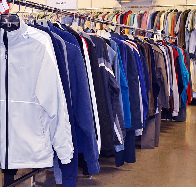 The jacket section &ndash; a rainbow of possibilities where vintage Nike might hang next to last season's Old Navy, creating the ultimate democratic fashion experience.