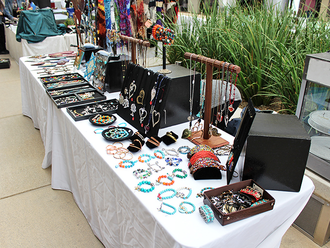 Jewelry that tells a story. Each handcrafted piece waits for its perfect match, proving farmers markets are treasure hunts for unique accessories as well as produce.