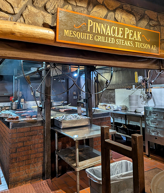 Where the magic happens! This kitchen view reveals the mesquite grilling station&mdash;the heart and soul of Pinnacle Peak's flavor factory.