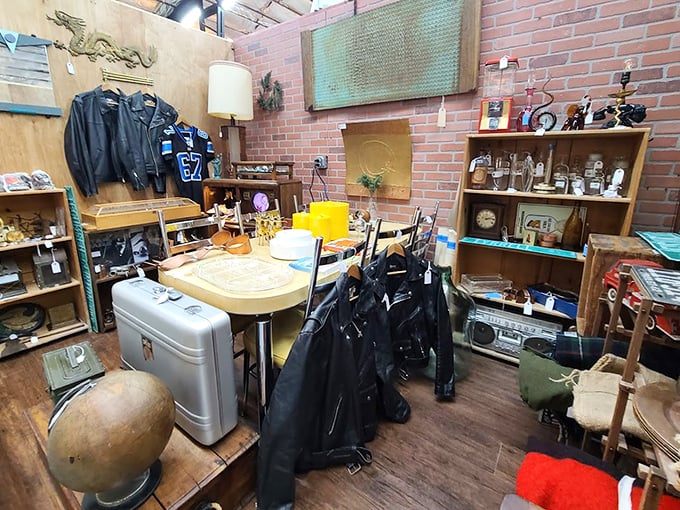 Leather jackets and vintage tables&mdash;the rebel corner of the antique world. That old refrigerator has cooled beverages for generations of thirsty Americans.