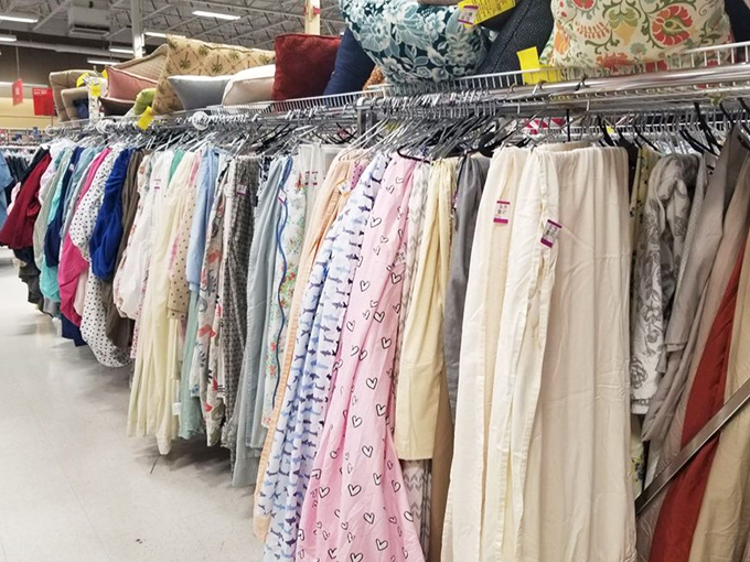 Nightgowns and lingerie create a pastel parade of bedtime comfort. Those heart-patterned pajamas have "cozy Sunday morning" written all over them.