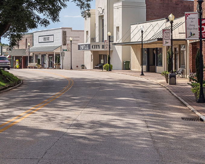 Looking west down Main Street feels like peering into a simpler time. Those crepe myrtles frame the view like nature's own Instagram filter.