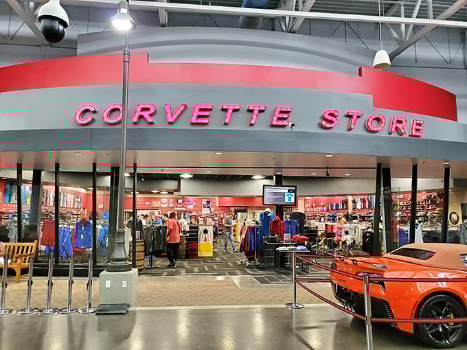 The Corvette Store beckons with more branded merchandise than you knew existed. Warning: your credit card may experience sudden weight loss.