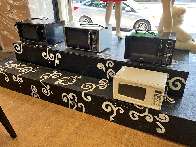 The microwave museum: where kitchen appliances from every decade gather to await their culinary comeback.