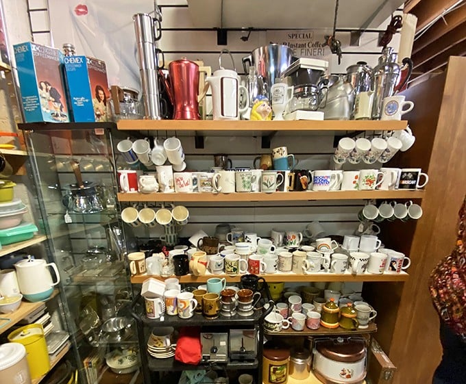 Mug collectors, prepare your cabinets! Each ceramic handle represents a different morning conversation starter. That Garfield mug is definitely coming home with me.