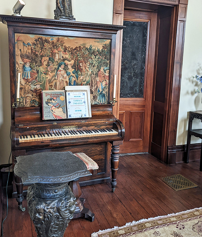 This piano has probably played more classical compositions than your Spotify playlist. The ornate tapestry backdrop upstages even the music.