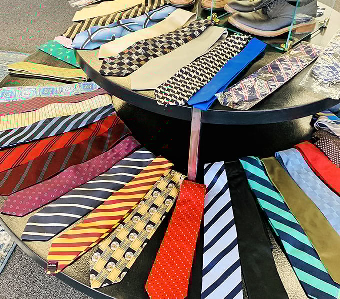 The necktie carousel&mdash;a kaleidoscope of patterns where one man's corporate past becomes another's stylish future.