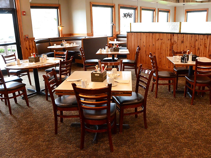 Tables arranged with military precision, each one a potential stage for the drama of good eating about to unfold.