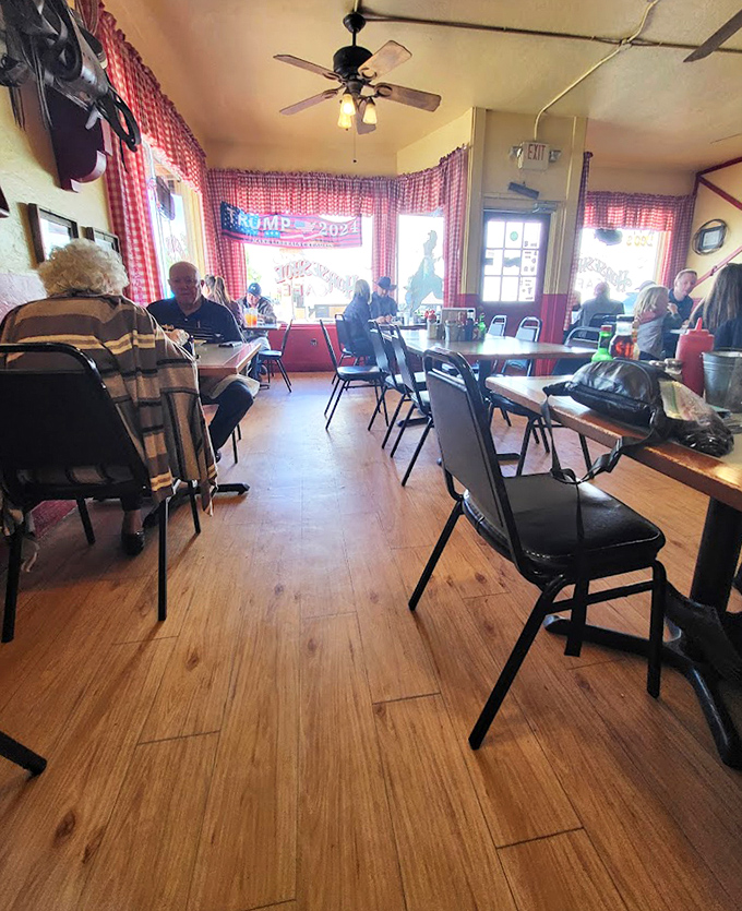 Classic diner seating where countless stories have unfolded over coffee refills and hearty breakfasts since time immemorial.