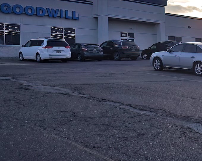 That familiar blue Goodwill sign promises adventures in thrifting that your wallet will actually thank you for.