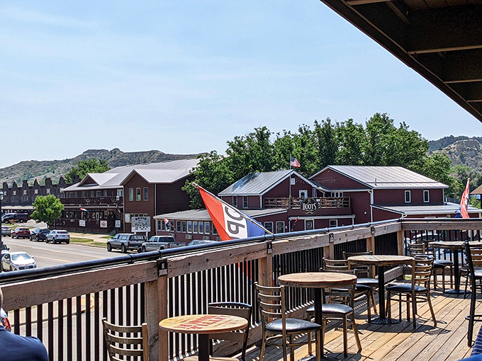 The outdoor deck offers Badlands views that pair perfectly with whatever's on your plate&mdash;nature's dining room with a side of fresh air.