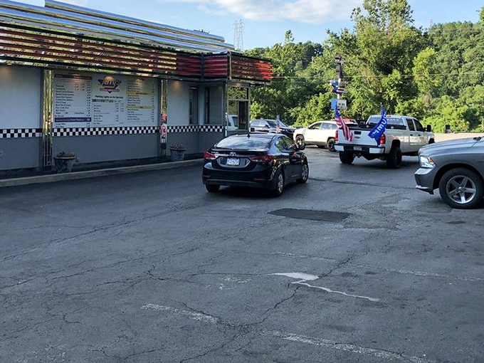 The parking lot view that signals good things are coming&mdash;where cars gather like pilgrims at a shrine to American comfort food.