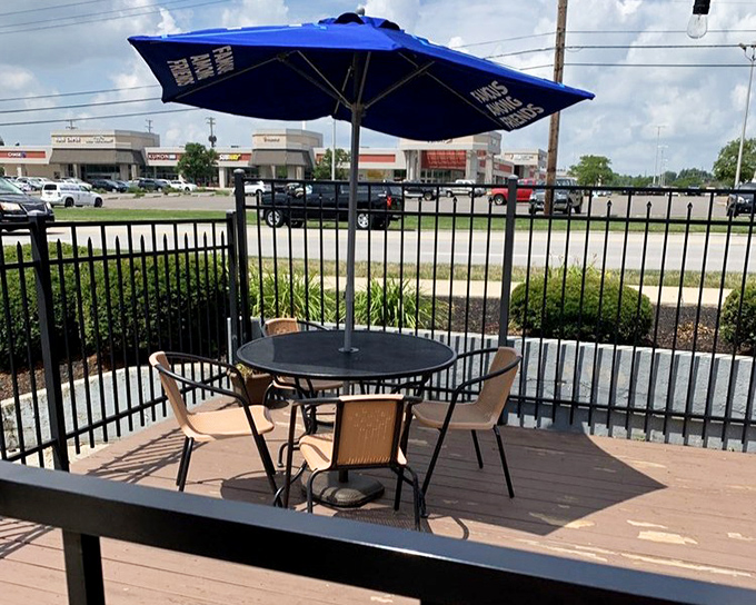 A glimpse of Jimmy's outdoor seating area&mdash;where summer evenings transform simple meals into memorable Mediterranean-inspired al fresco experiences.