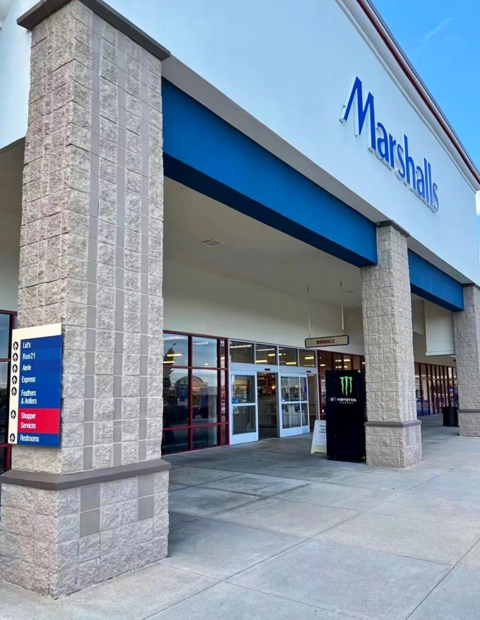 Marshalls' welcoming entrance promises a treasure hunt where patience and persistence are rewarded with designer finds at delightful prices.