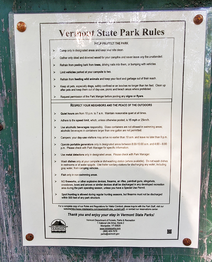 The fine print of paradise. Even Eden probably had rules about quiet hours and proper campfire management.