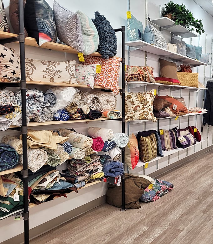 The textile section offers a tactile feast&mdash;from throw pillows to table runners, each with potential to transform your living space.