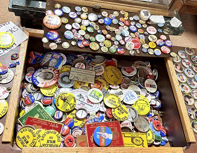 Political buttons spanning decades of American history. More than just pins—they're tiny time capsules of hopes, dreams, and campaign promises.