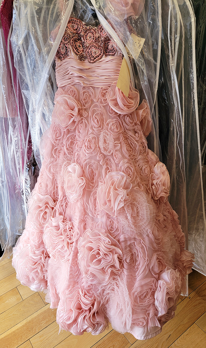 This blush pink gown once twirled under set lights, and now waits for a second act at your special occasion&mdash;Hollywood glamour included.