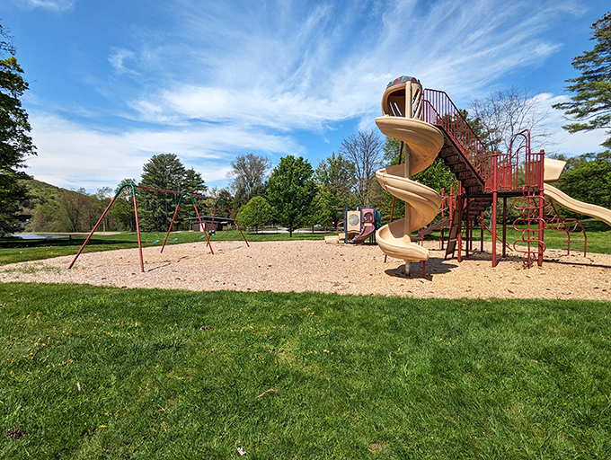 Childhood paradise engineered in primary colors. This playground has launched thousands of imaginary adventures and countless "Watch me!" moments.