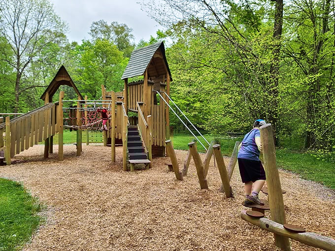 Playground equipment that proves kids had more fun before screens &ndash; and still do here.