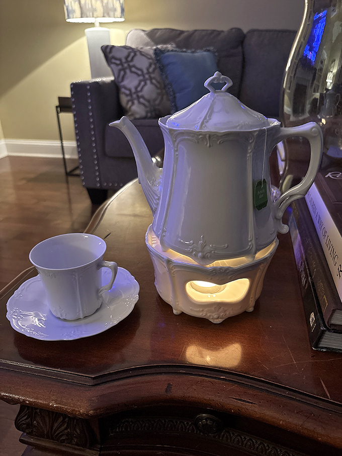 Elegant teapots that whisper of afternoon gatherings where pinkies were raised and secrets were spilled.