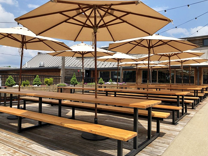 The rooftop biergarten offers a breath of fresh air and sunshine, with communal tables that practically beg you to make new friends.