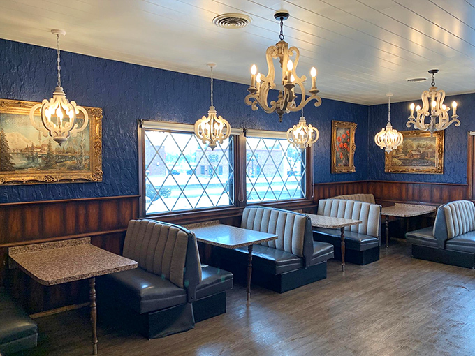 The dining room that time forgot – in the best possible way – where chandeliers class up conversations about last night's game and tomorrow's weather.
