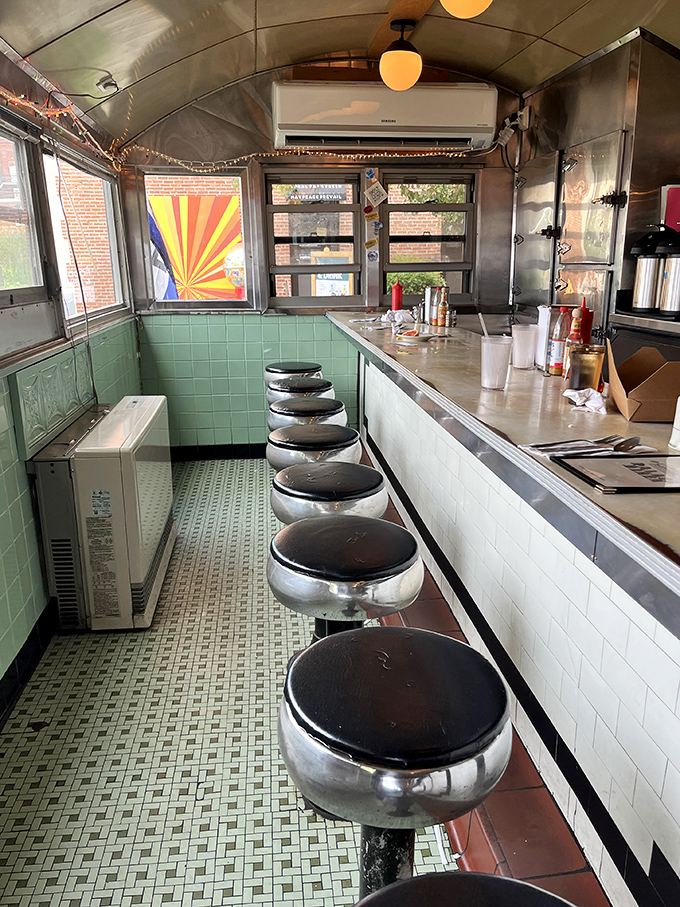 Empty seats that won't stay that way for long. The calm before the breakfast storm in this perfectly preserved slice of Americana.