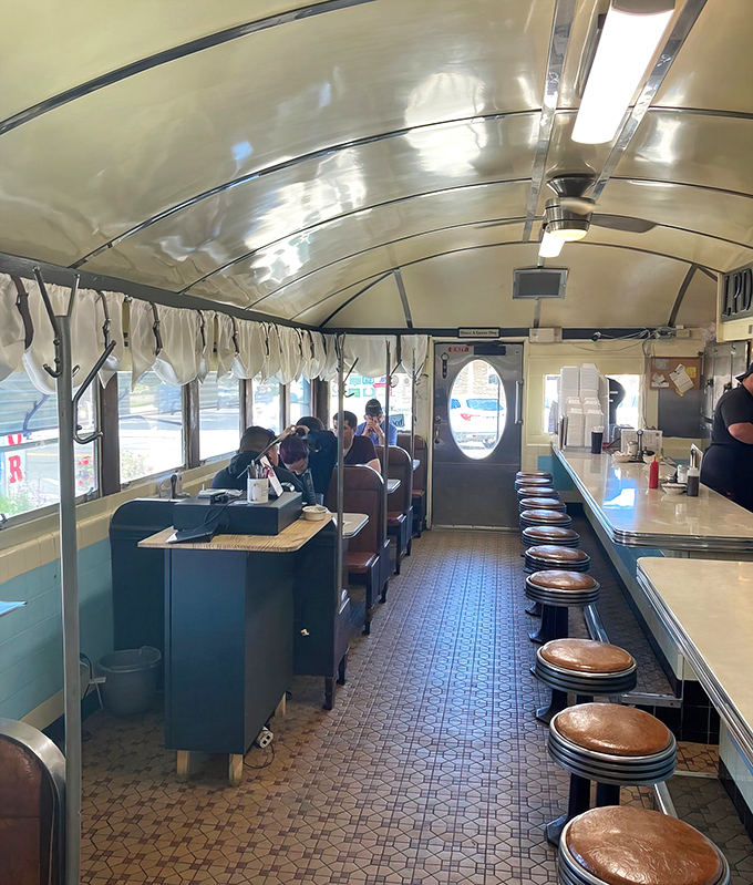 Railroad car charm meets modern comfort, proving that good design, like good breakfast, never goes out of style.