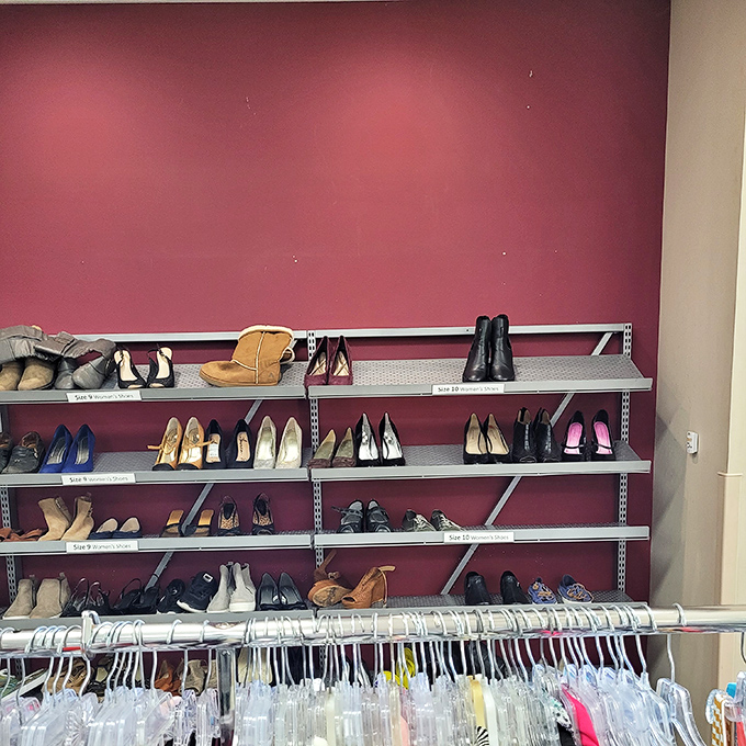 The shoe section offers everything from practical winter boots to elegant heels, all arranged with a precision that would impress even the most dedicated footwear enthusiast.