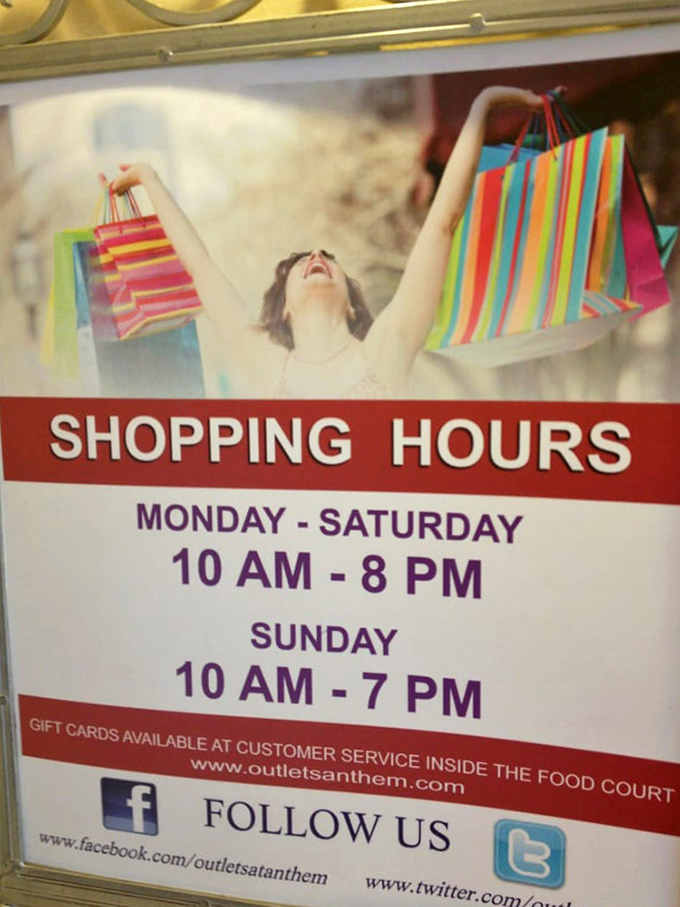 Shopping hours generous enough to accommodate both early birds and those who hit snooze five times.