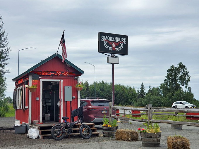 BBQ-to-go never looked so inviting &ndash; the neon sign beckoning hungry travelers like a smoky lighthouse.