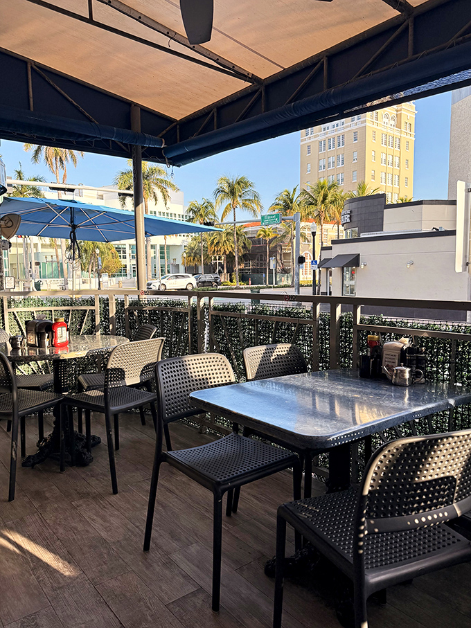 The outdoor dining area lets you enjoy your meal while watching Miami Beach parade by in all its glory.