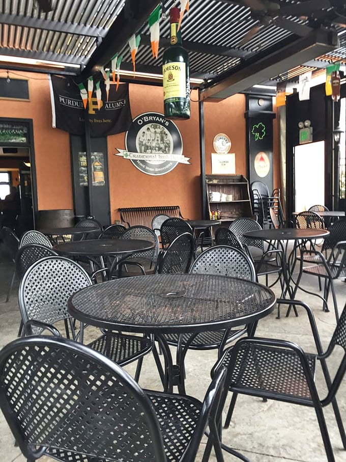 Outdoor seating bathed in natural light, perfect for those rare Indiana days when weather cooperates with your dining plans beautifully.