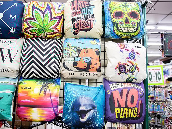 Throw pillows with personality, including Florida-themed designs that scream "I live where you vacation."