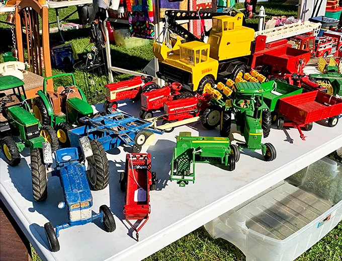 Miniature farm equipment that harvests big smiles. These toy tractors once plowed imaginary fields and now cultivate grown-up collections with their perfectly preserved details.