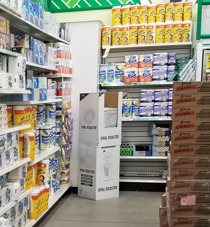 Paper product paradise! From napkins to plates to cups, this aisle silently promises that your next gathering won't require washing a single dish.