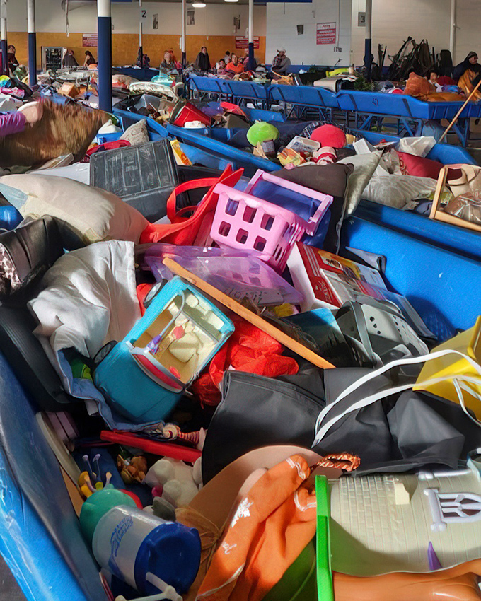 A colorful jumble of household items creates an archaeological dig of American consumerism. One person's clutter becomes another's collection.