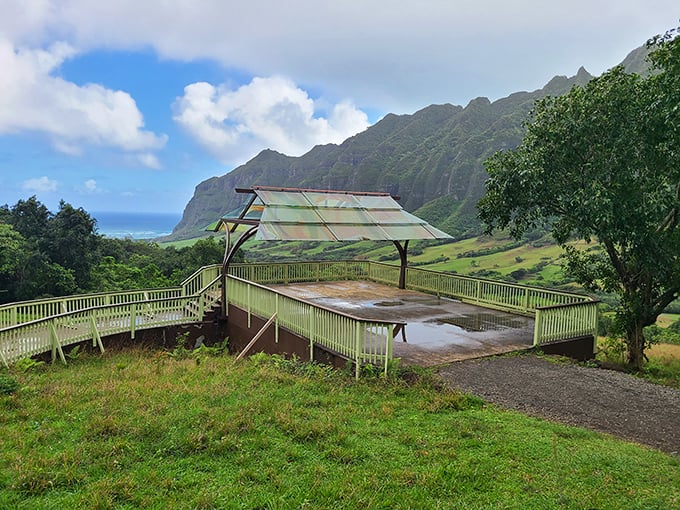 This viewing platform offers panoramic vistas that make smartphone panoramas seem pointless. The mountains practically pose for you.