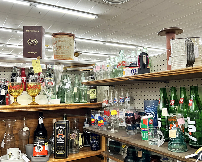 A boozy museum of vintage glassware stands ready to serve. Jack Daniel's bottles from another era remind us some brands are timeless.