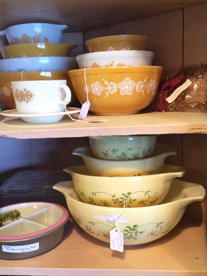 Vintage Pyrex bowls that would make your grandmother smile with recognition and your wallet smile with relief at the prices.