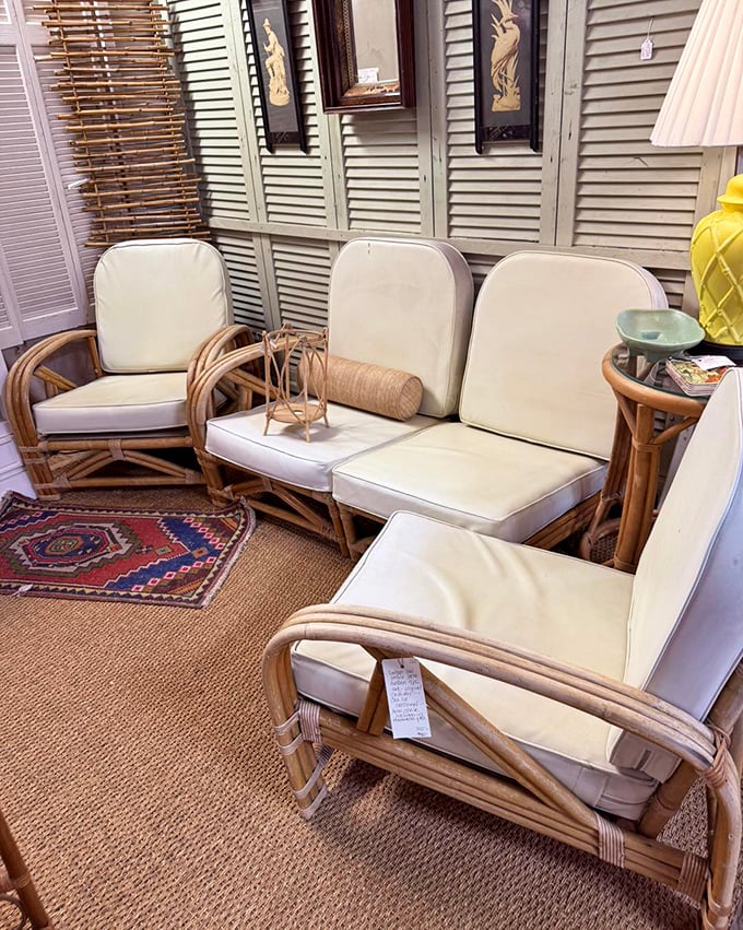 Mid-century rattan furniture that makes you want to sip something tropical while discussing the latest episode of "I Love Lucy."
