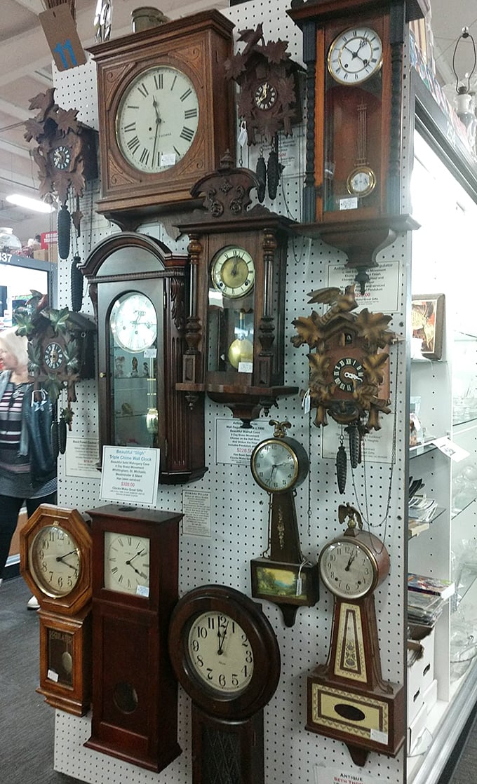Time literally stands still in this mesmerizing collection of antique clocks. From stately grandfather styles to whimsical cuckoos, each face tells a different story.