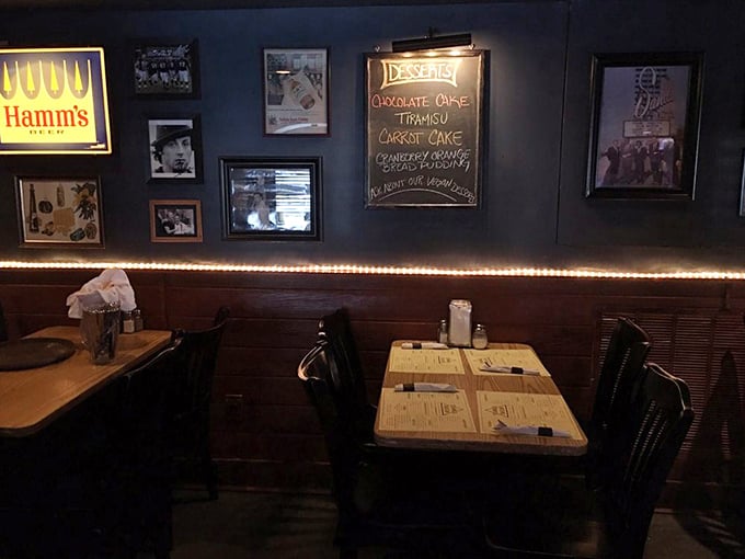 The dessert board tempts with sweet finales while vintage beer signs remind you where you are. Decisions, decisions.