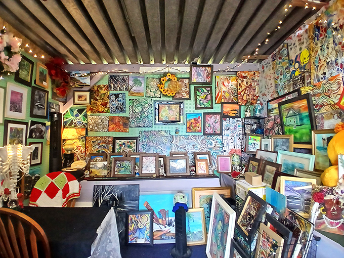 An explosion of color and creativity where every inch of wall space tells a different artistic story. Gallery-worthy finds without museum prices.