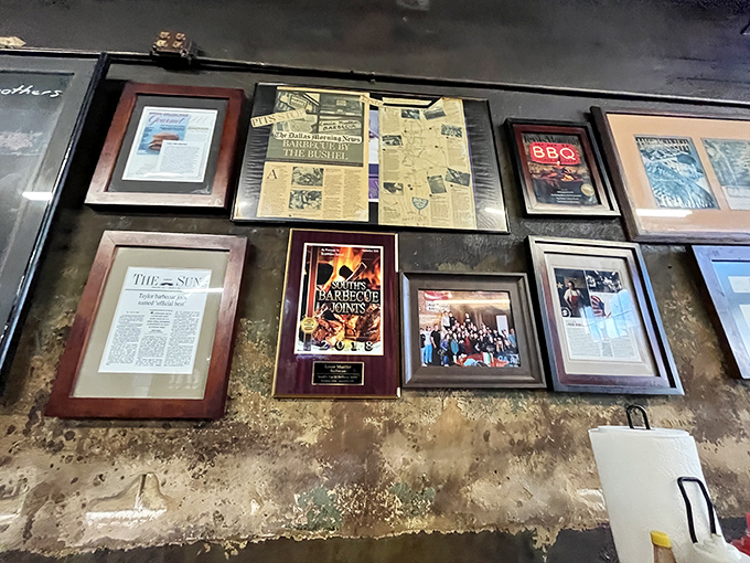 Framed articles and accolades cover the walls like edible r&eacute;sum&eacute;s, each one telling stories of barbecue pilgrims who came before.