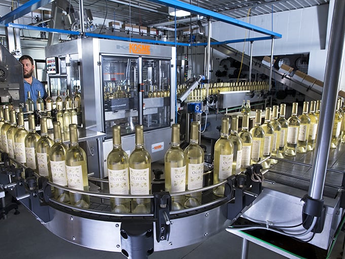 Precision in motion&mdash;the bottling line transforms fermented dreams into take-home memories with mechanical ballet.