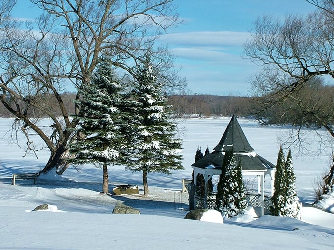 Winter transforms Lake Wassookeag into a snow globe scene you can actually afford to live in. Cold weather, warm community.