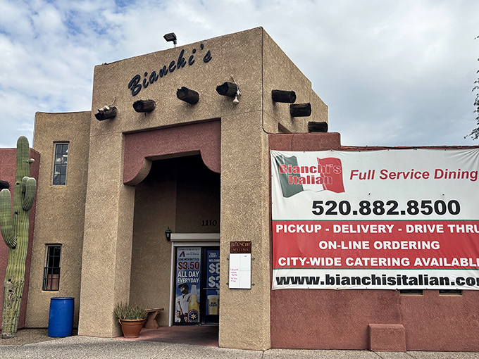 Bianchi's distinctive Southwestern architecture stands out like pizza royalty. Where Tucson's desert meets Italy's flavors.